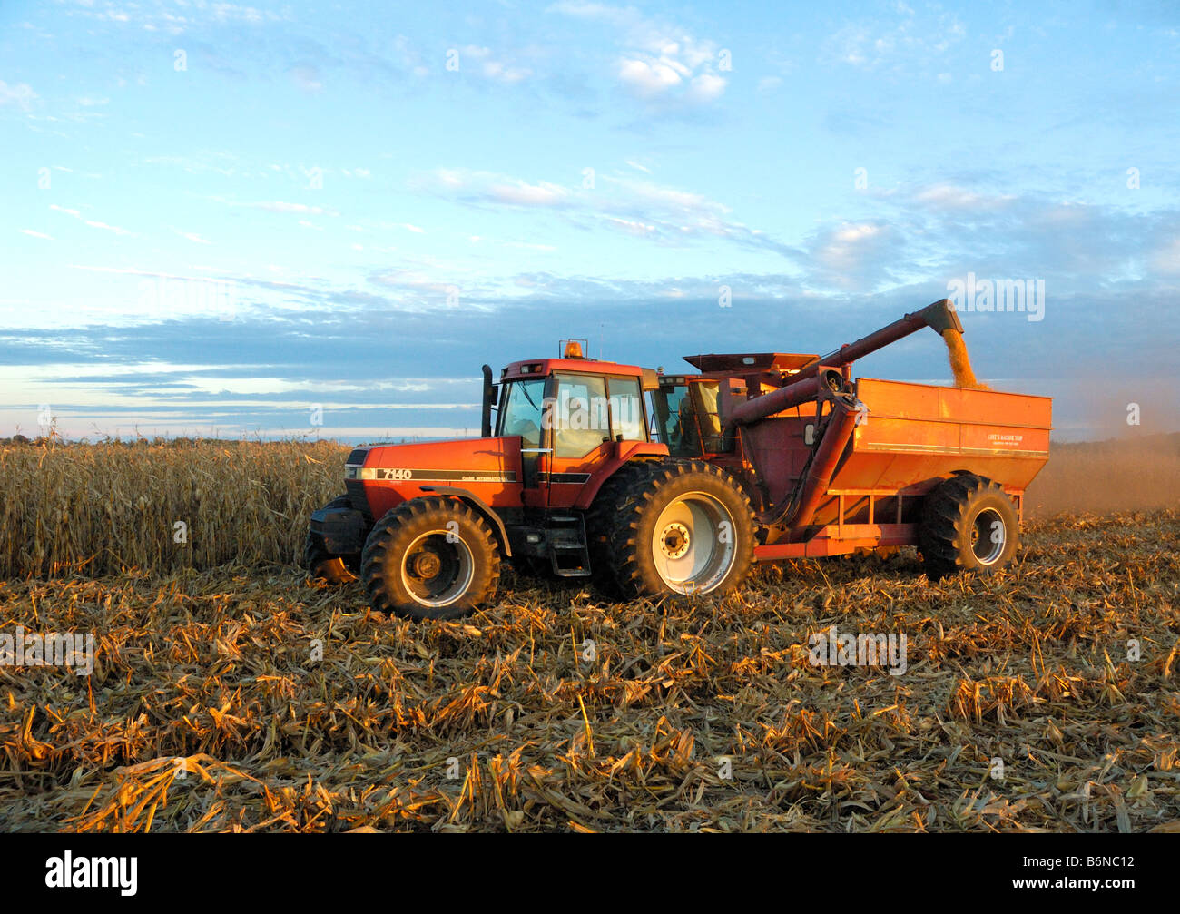 a tractor and combine harvesting corn in southern Ontario Stock Photo ...