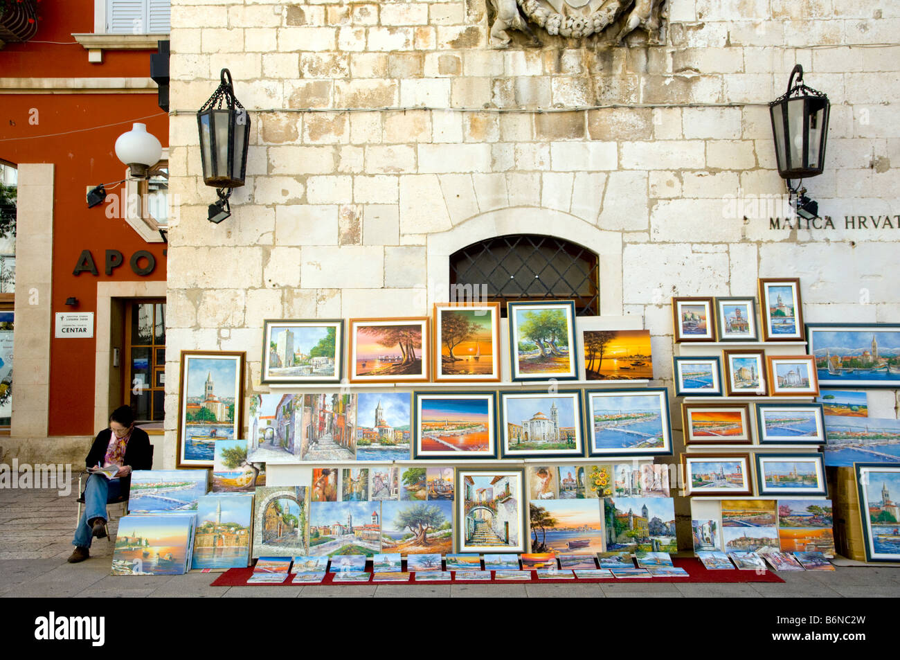 An artist display of painting in a street market of Zadar Croatia Stock ...