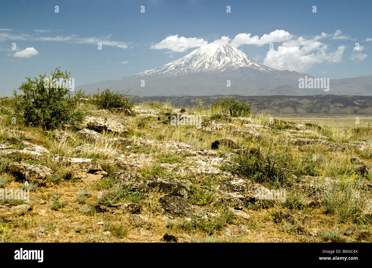 Lava rocks from Mt. Ararat snow capped extinct volcano and site of Noah ...