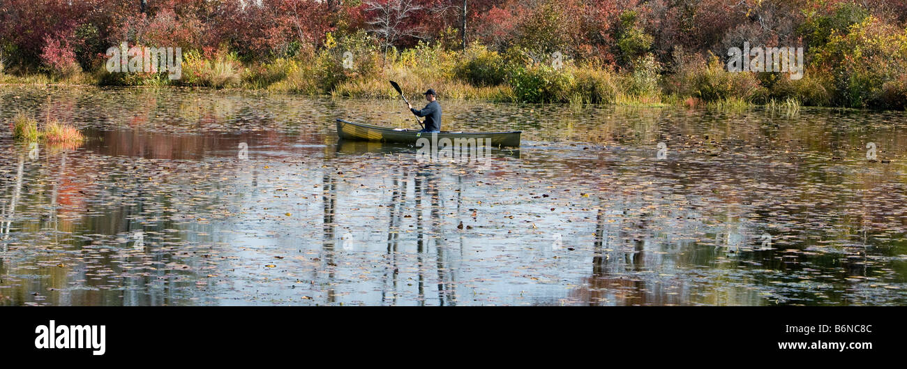 A canoe on a lake in the Pocono Mountains of northeastern Pennsylvania ...