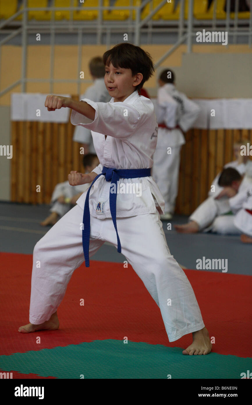 Boy performs karate demonstration on the sport arena Stock Photo - Alamy
