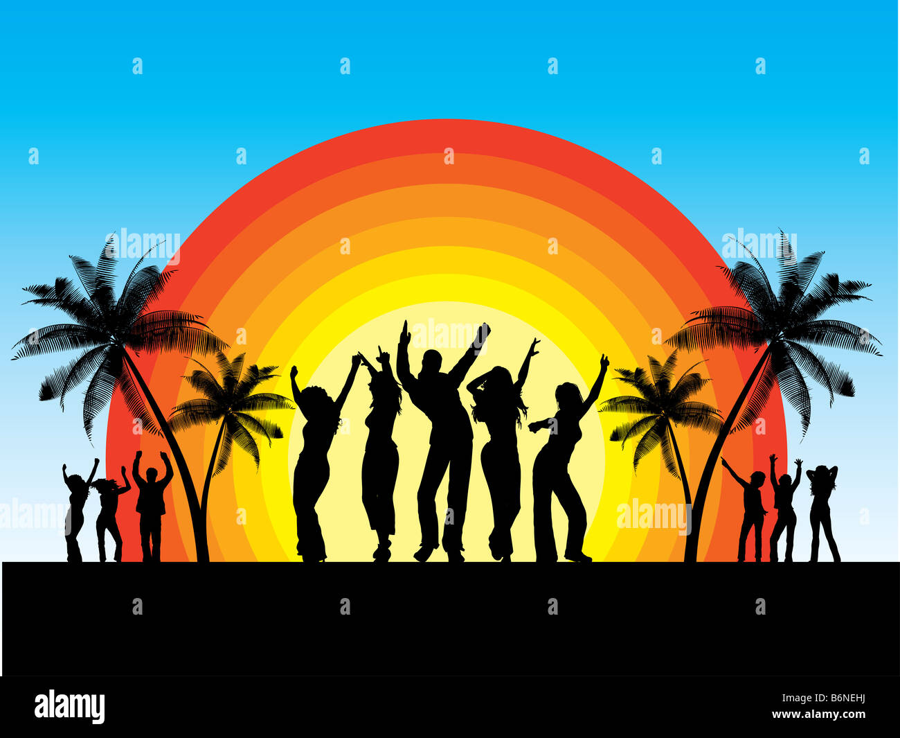 Silhouettes of people dancing on summer background Stock Photo - Alamy
