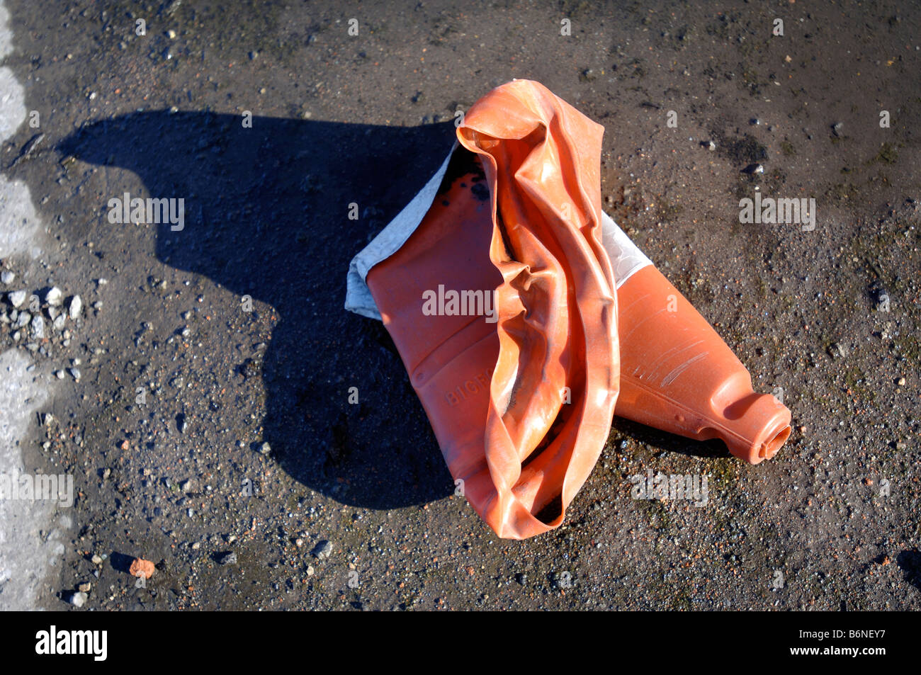 A CRUSHED TRAFFIC CONE ON A BUILDING SITE UK Stock Photo - Alamy