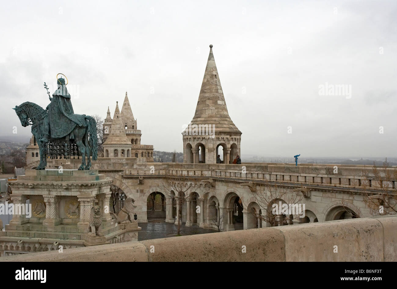 Budapest Fishermans Bastion and the statue of St Istvan Hungary Stock ...