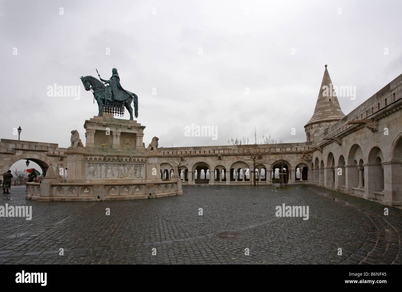 Budapest Fishermans Bastion and the statue of St Istvan Hungary Stock ...