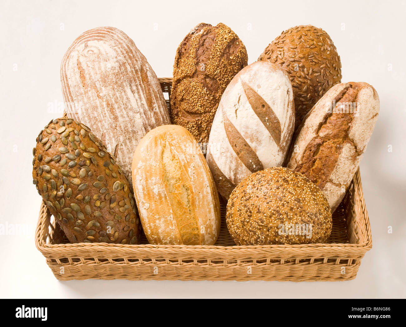 Different types bread in basket hi-res stock photography and images - Alamy