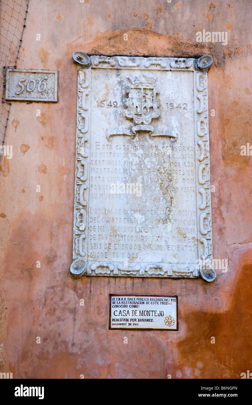 Casa de Montejo plaque Merida Yucatan Mexico Stock Photo - Alamy