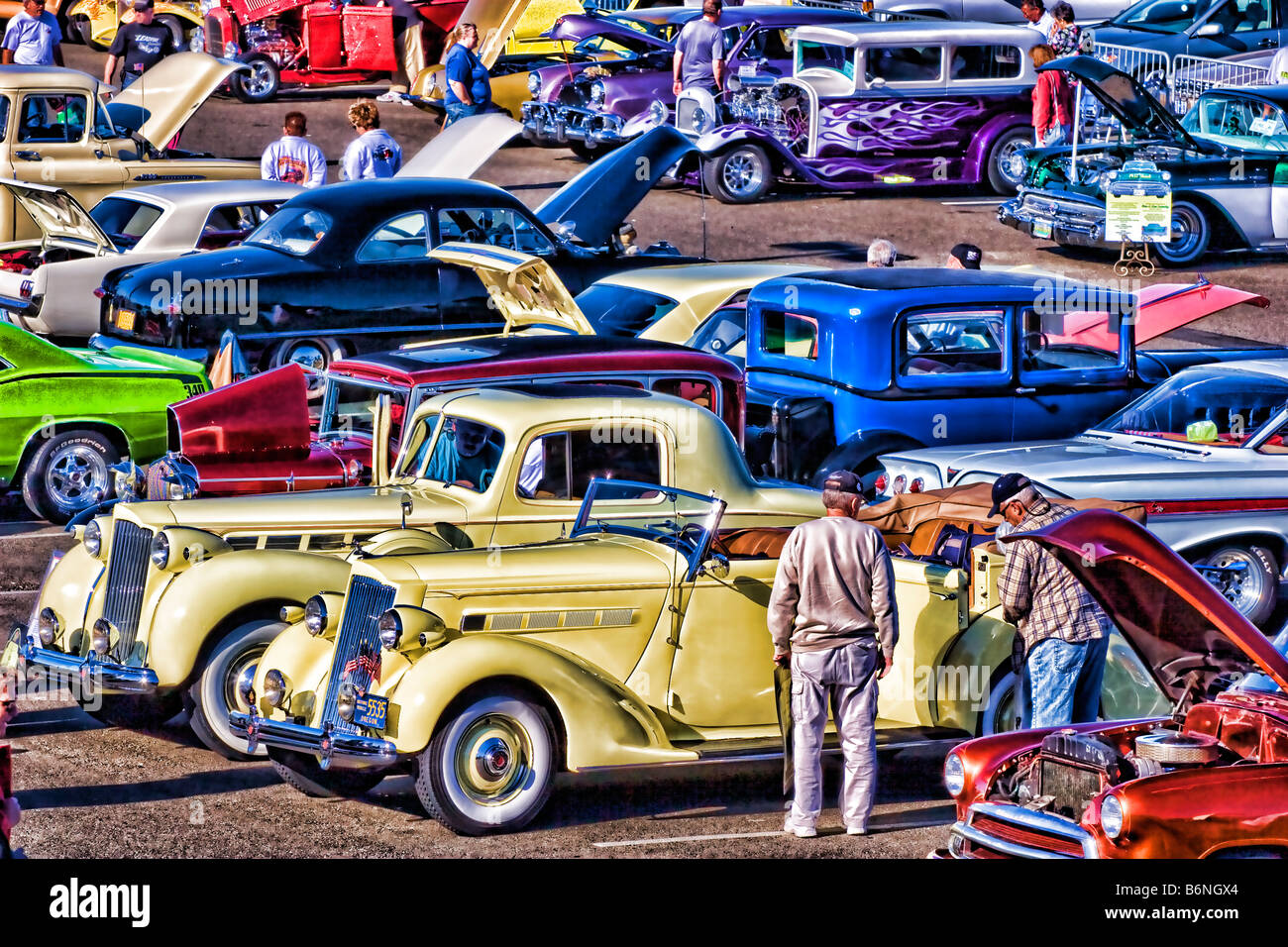 Photo illustration painterly effect of antique car show Stock Photo - Alamy