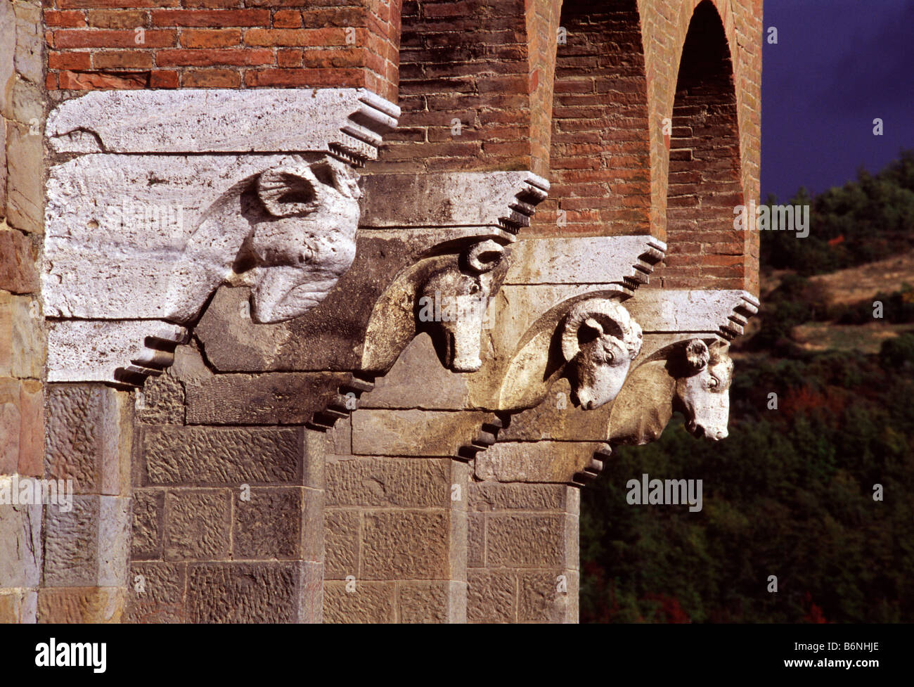Sculptures of animals in a building the medieval Tuscan italy Stock ...