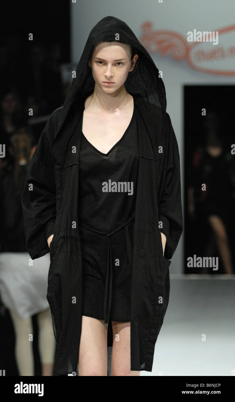 Female model wearing garments by Therese Rawsthorne at Melbourne Spring ...