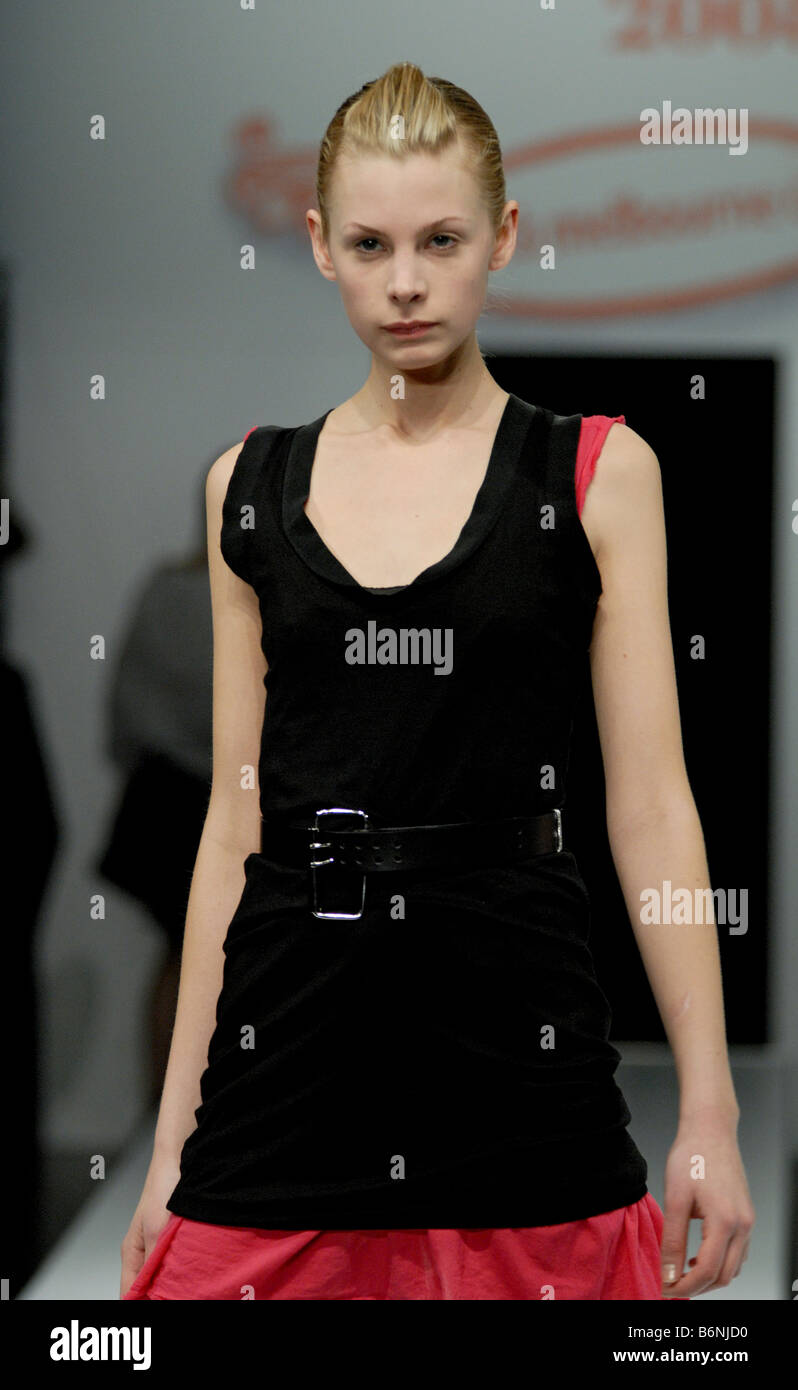 Female model wearing garments by Therese Rawsthorne at Melbourne Spring ...