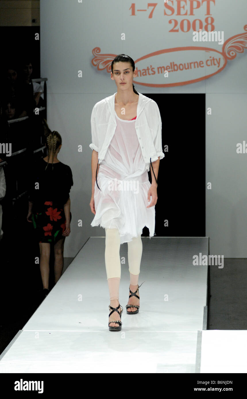 Female model wearing garments by Therese Rawsthorne at Melbourne Spring ...