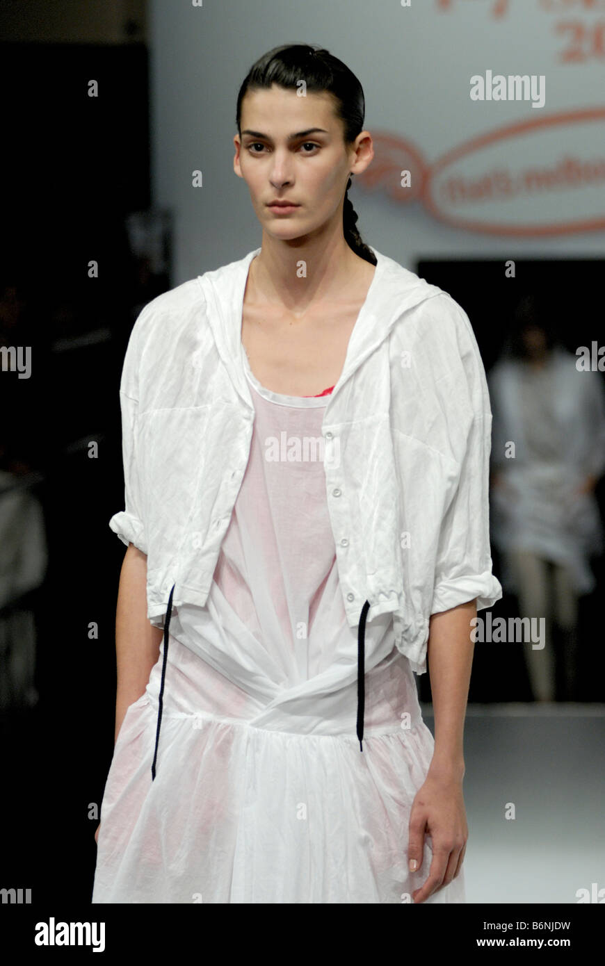 Female model wearing garments by Therese Rawsthorne at Melbourne Spring ...