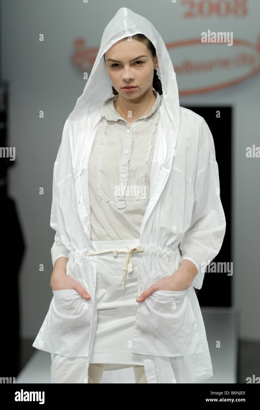 Female model wearing garments by Therese Rawsthorne at Melbourne Spring ...