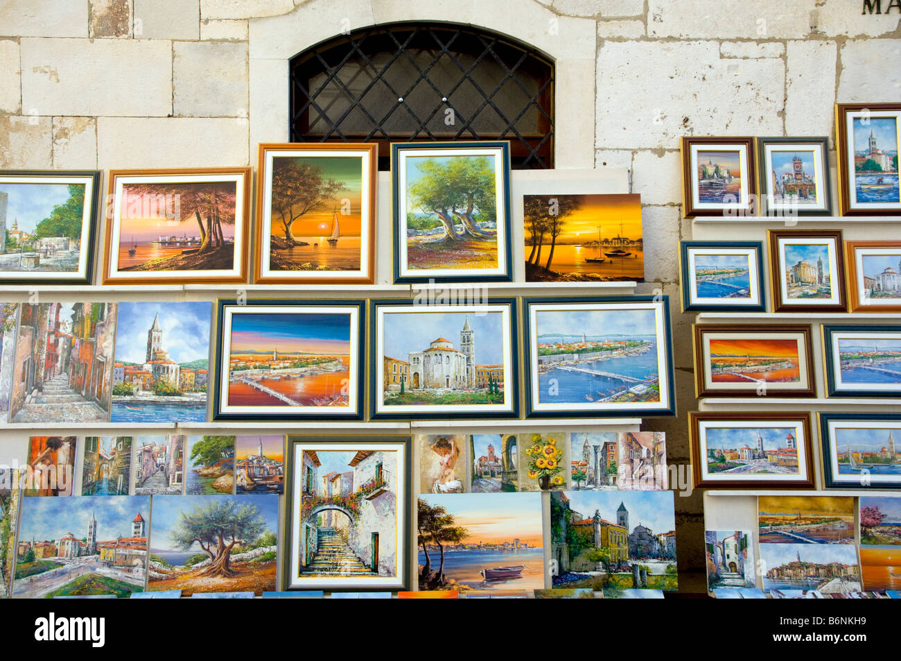 An artist display of painting in a street market of Zadar Croatia Stock ...