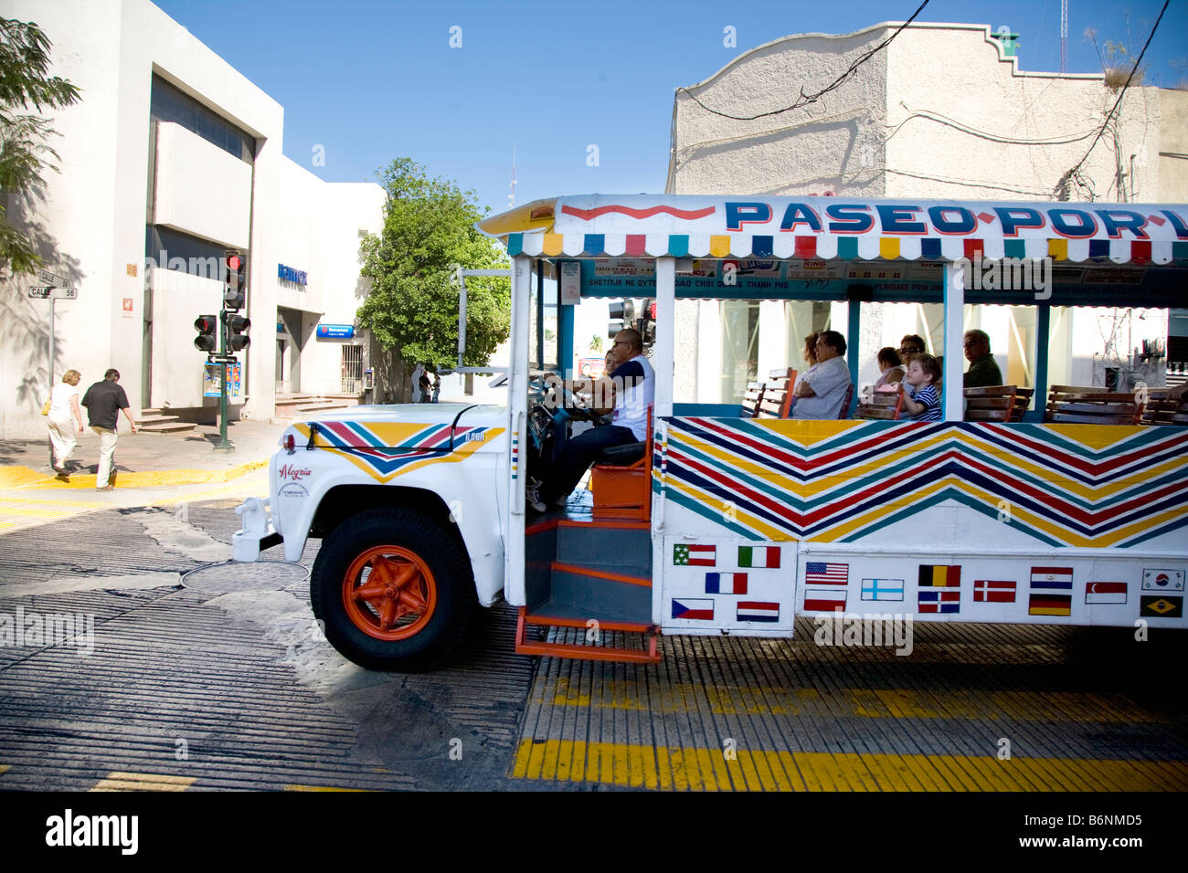 Colourful town bus Merida Yucatan Mexico Stock Photo - Alamy