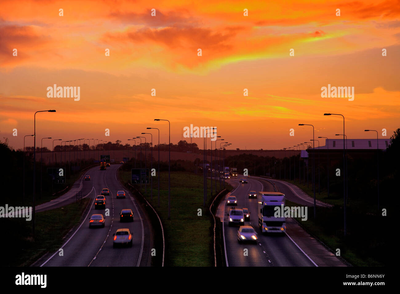 Cars and Lorries Transport Sunset Traffic Trails A1M Motorway ...