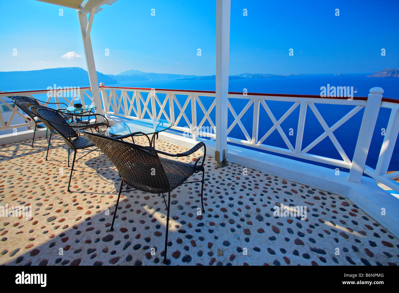 Terrace view at Santorini island Stock Photo - Alamy
