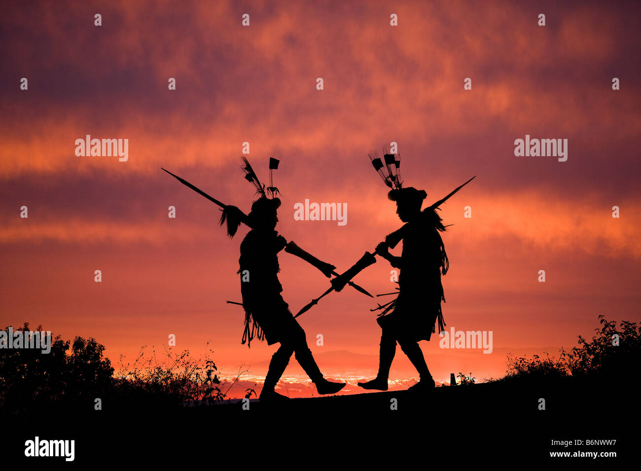 Warriors of the Angami tribe doing a tribal dance, Nagaland, India ...
