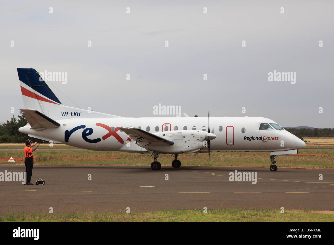 REX regional express Saab airliner at airport,NSW, Australia Stock ...