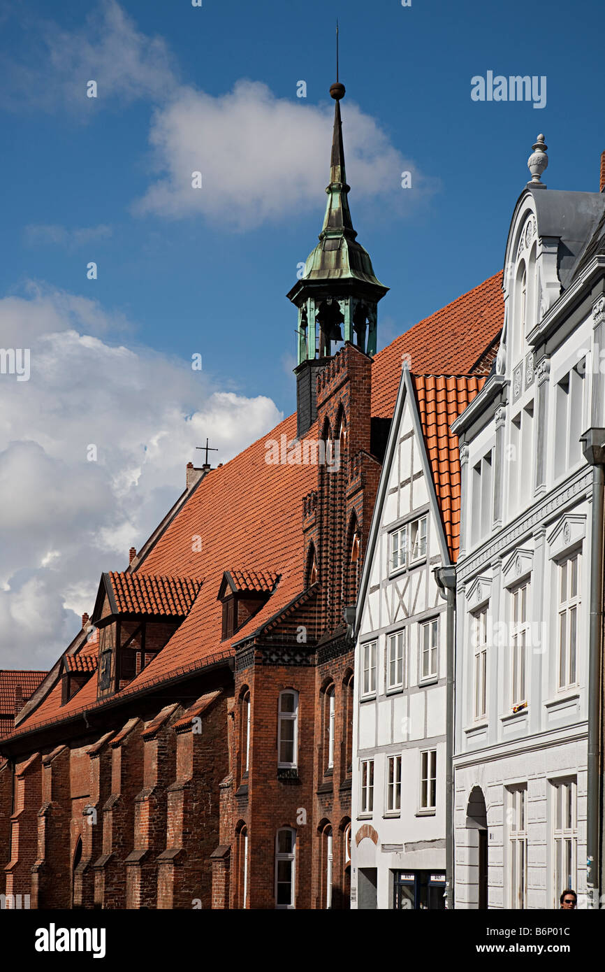 Belltower and red brick architecture in street Wismar Germany Stock Photo - Alamy