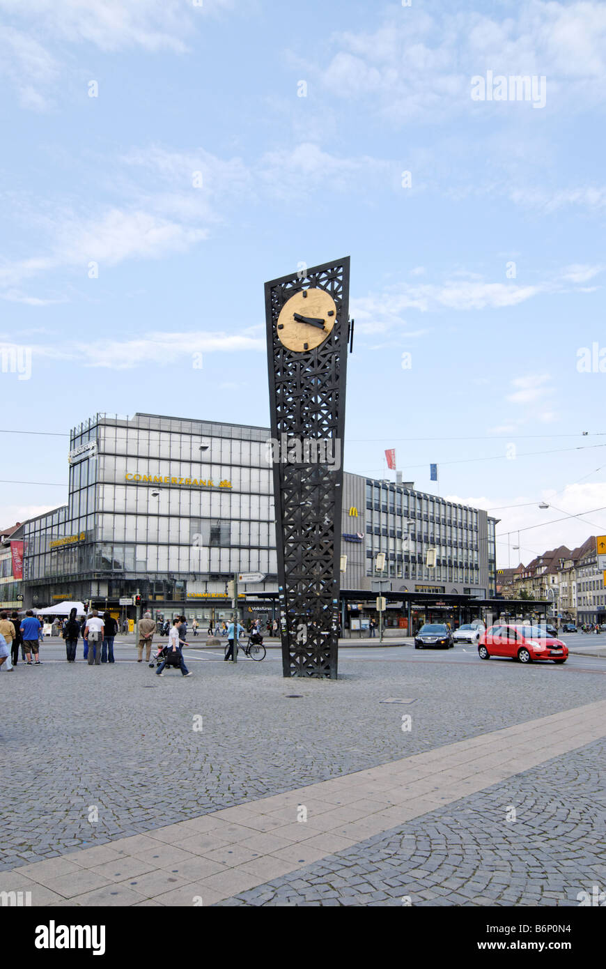 Main square in Bielefeld city with clock in center Germany Stock Photo ...