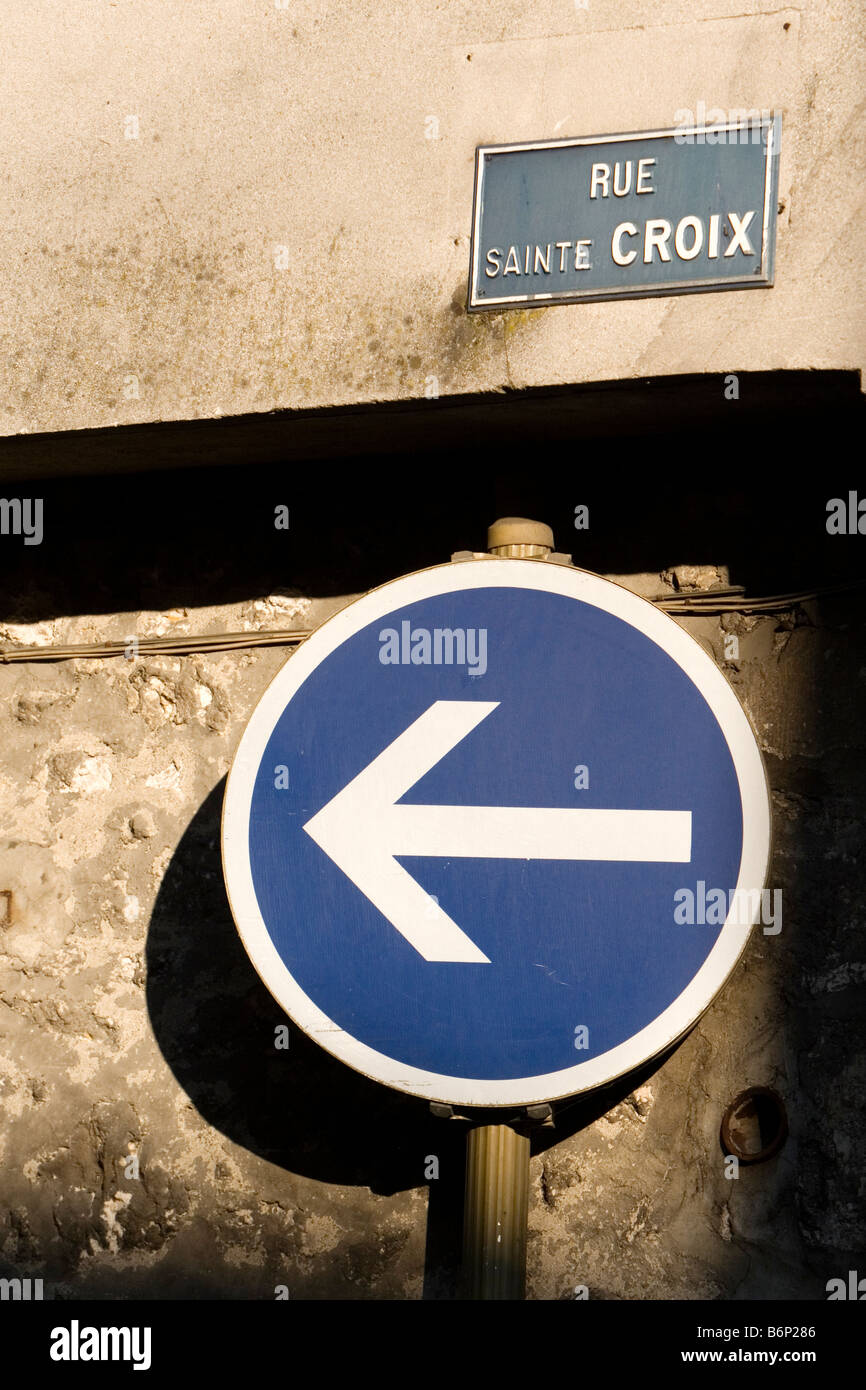 Traffic sign with arrow, Provins, France Stock Photo - Alamy