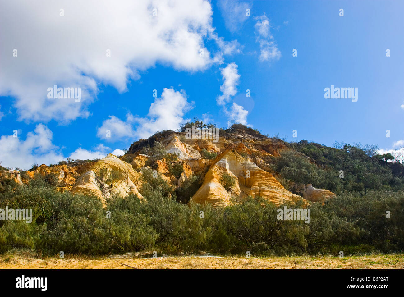 The Coloured Sand Cathedral Cliffs on Fraser Island Australia Stock ...