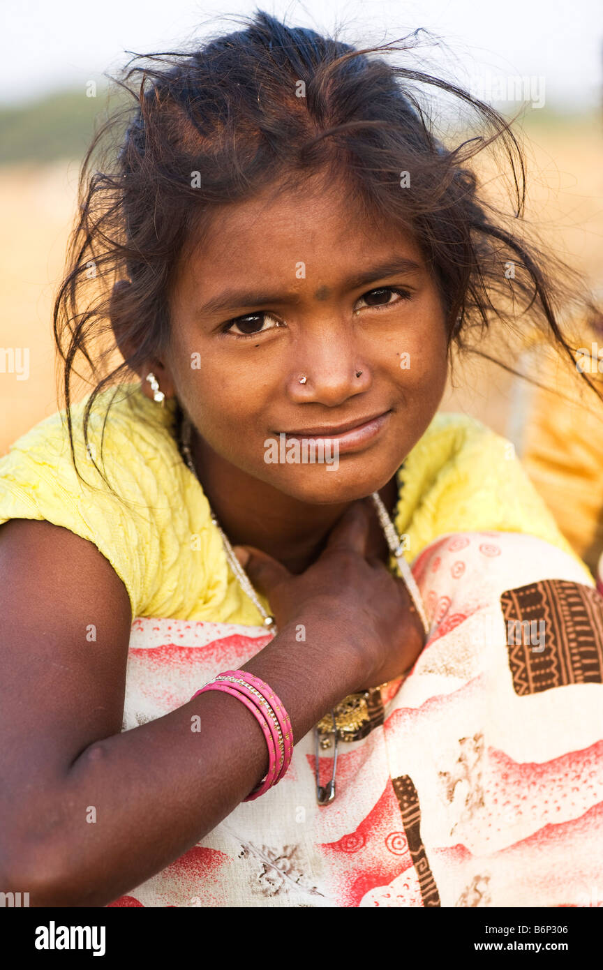 Very poor pretty indian gypsy girl smiling. Andhra Pradesh, India Stock ...