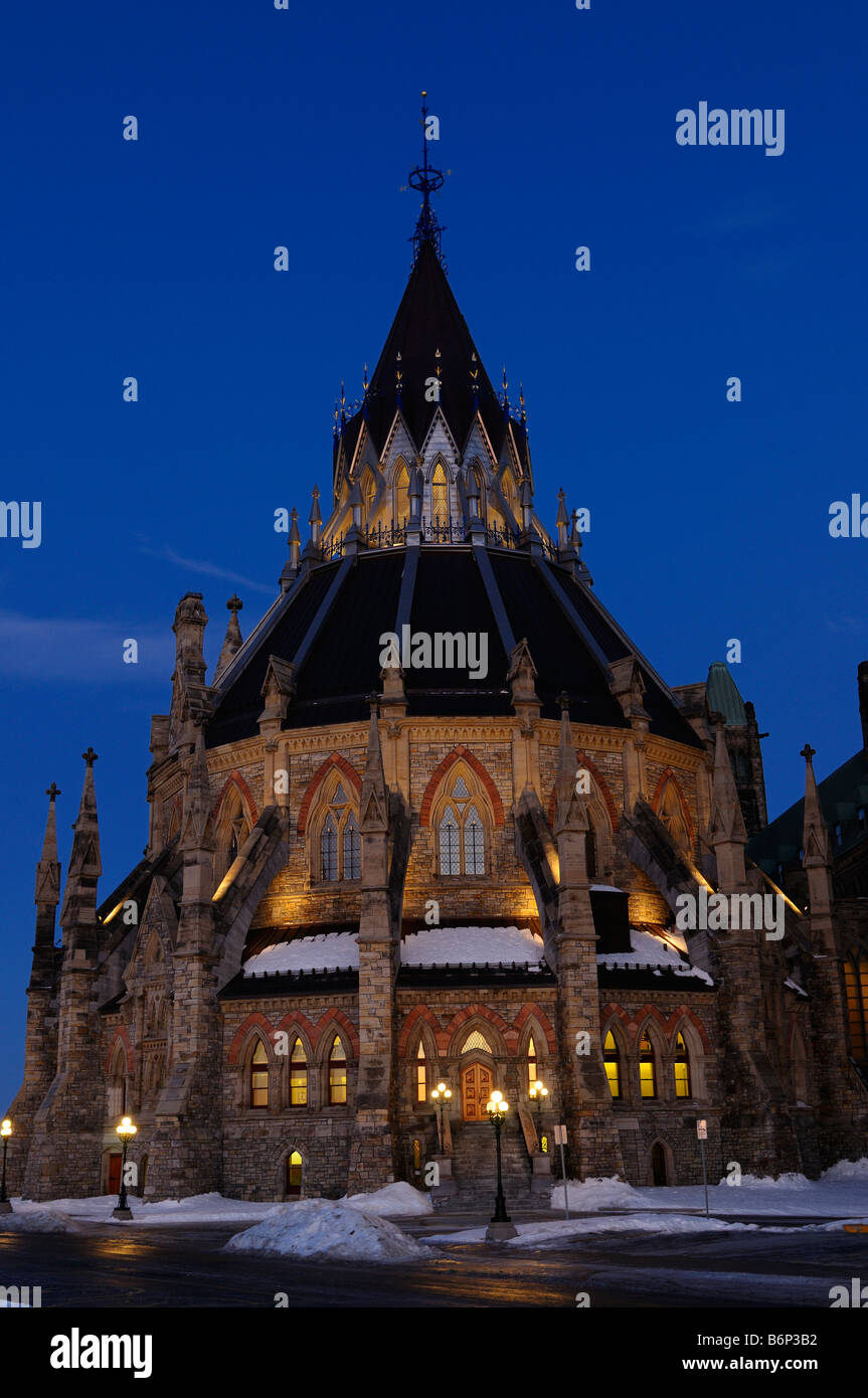 Sunset glow on refurbished Parliament Hill Library in Ottawa Canada at ...
