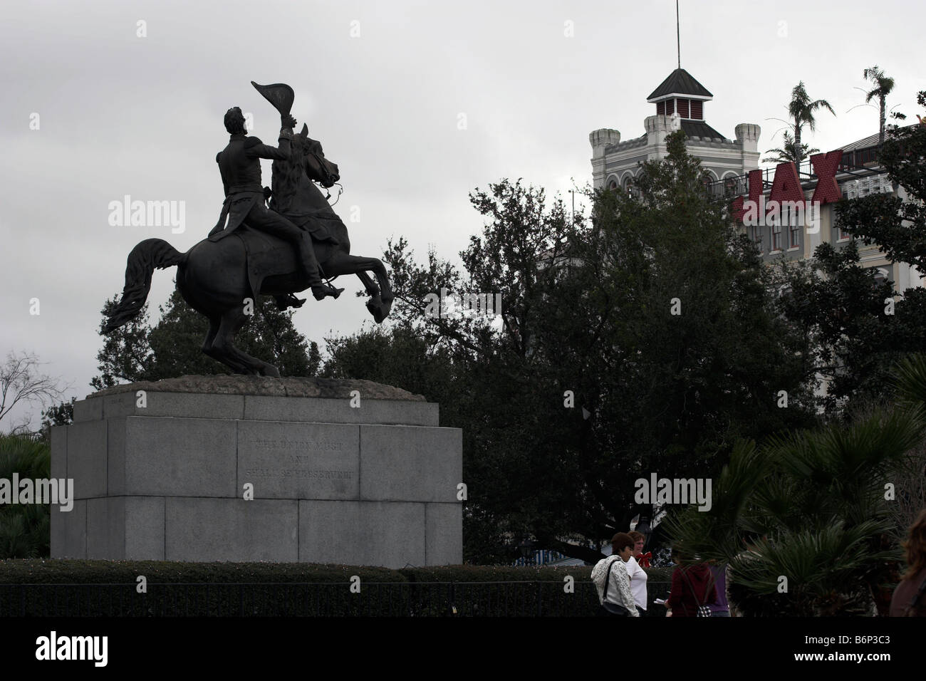 A statue of Andrew Jackson rears up in Jackson Square. in the ...