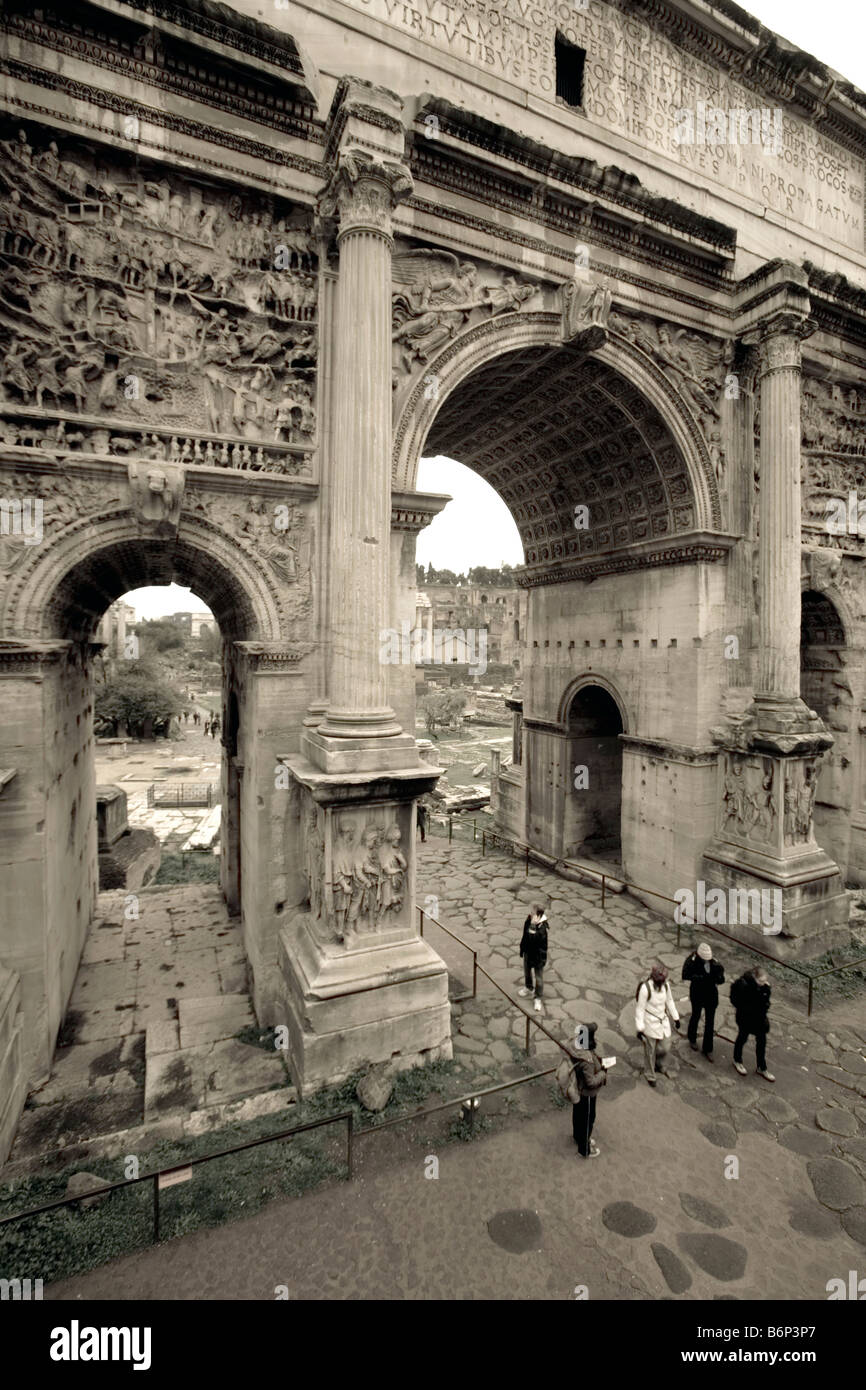 Italy, Rome. The Forum, arch of Septimius Severus, carved stone Stock ...