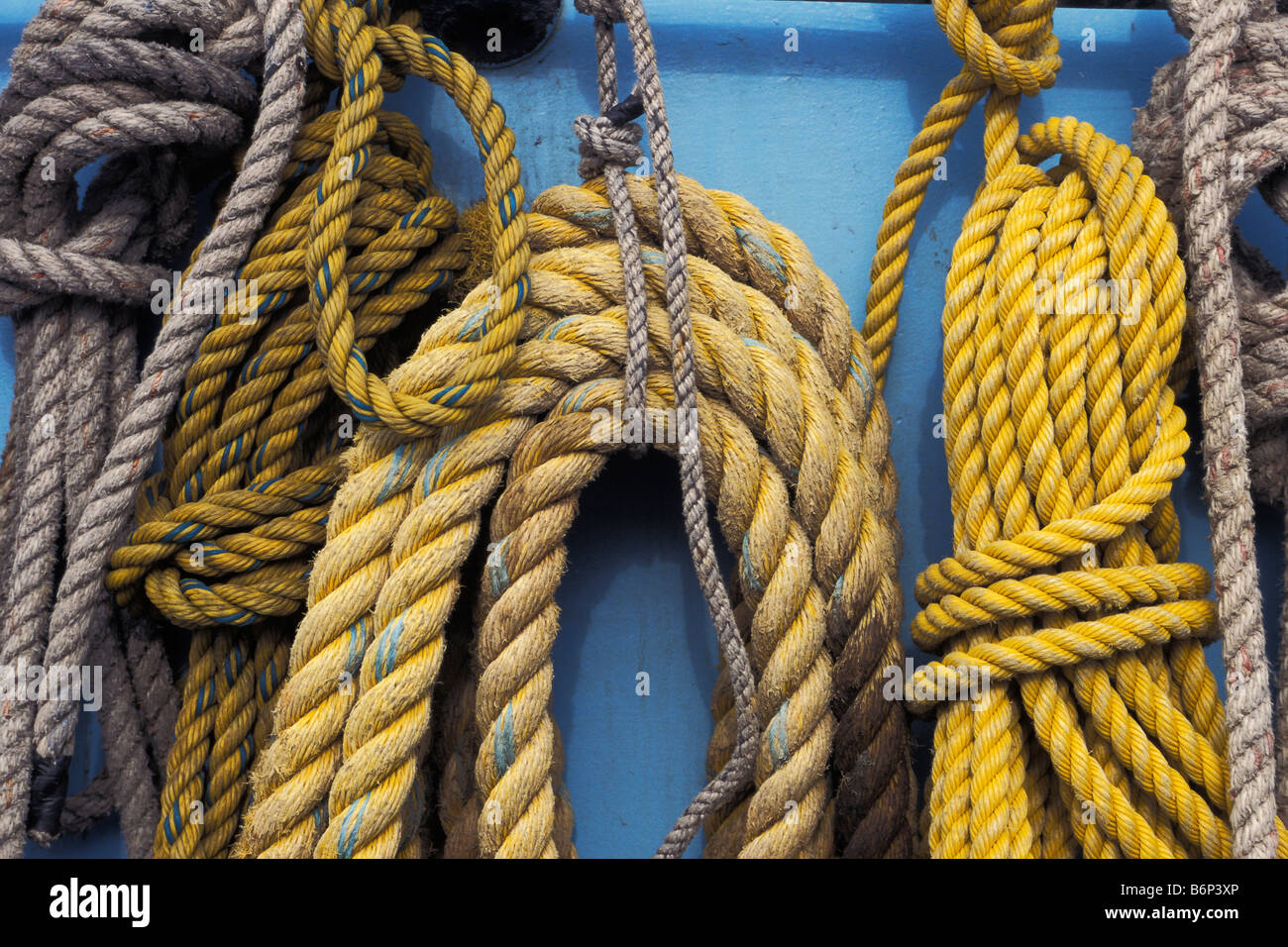 Detail Of Coiled Ropes On Fishing Boat Homer Alaska USA Stock Photo - Alamy