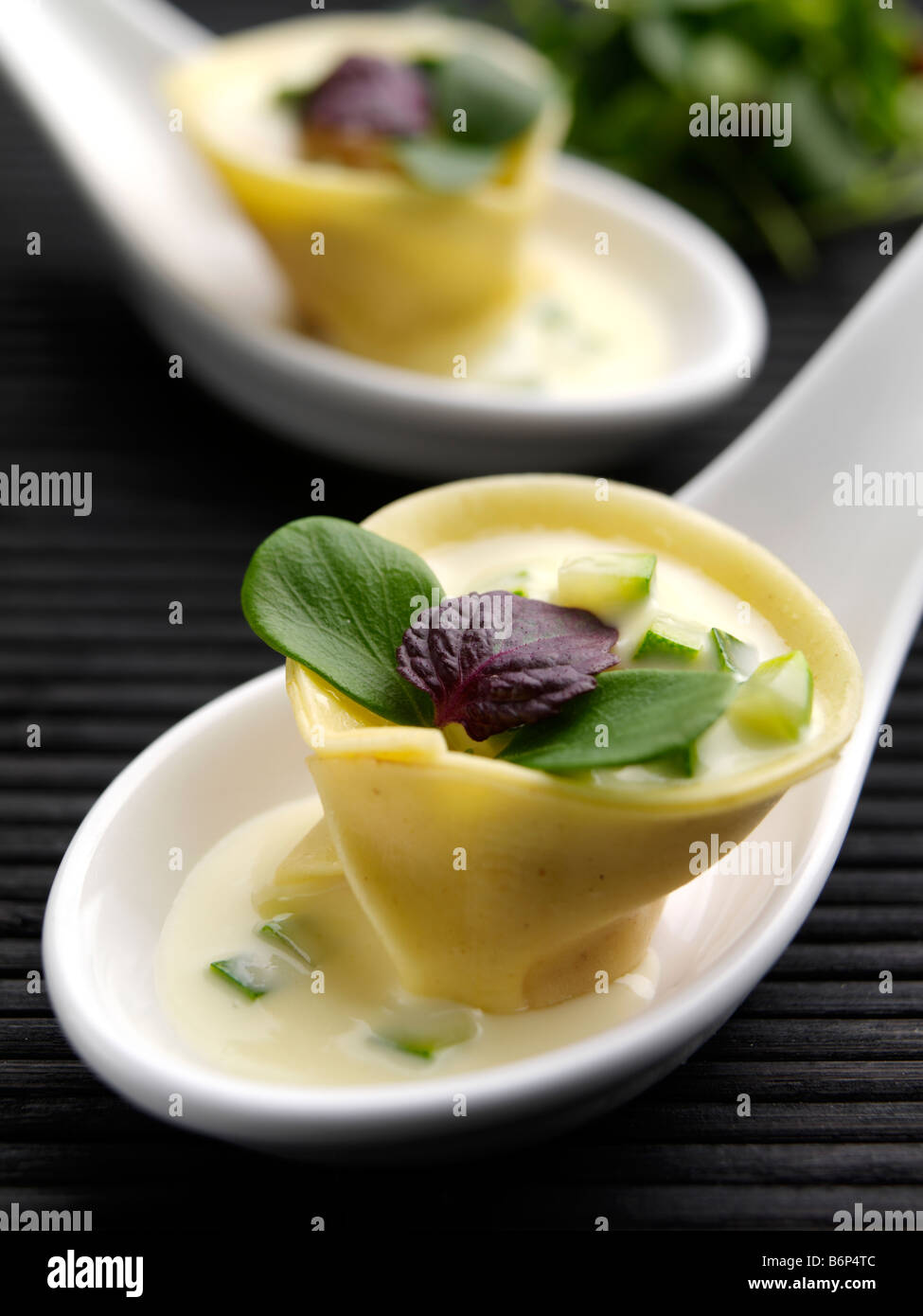 Tomato and muscarpone tortellini with courgettes beurre blanc Stock ...