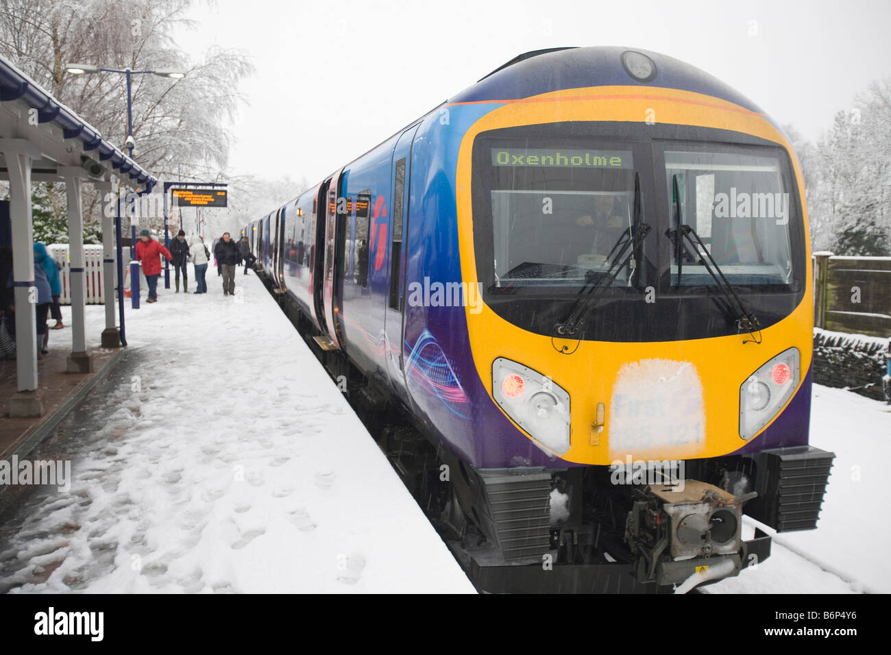 Snow at Windermere Train Station in the snow in Cumbria UK Stock Photo ...