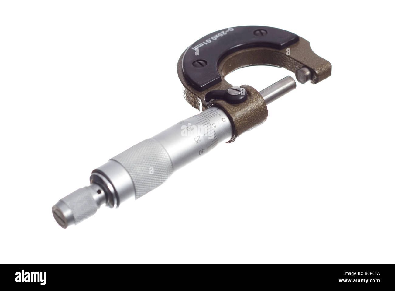 Micrometer isolated over white shallow depth of field focus on scale ...