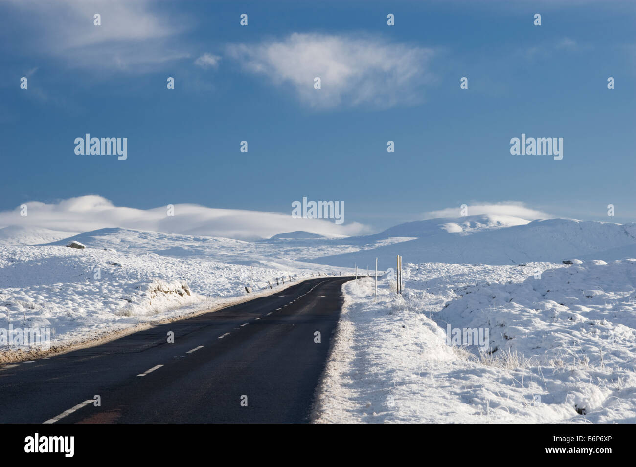 Road through the snowy landscape of Rannoch Moor Scotland Stock Photo ...