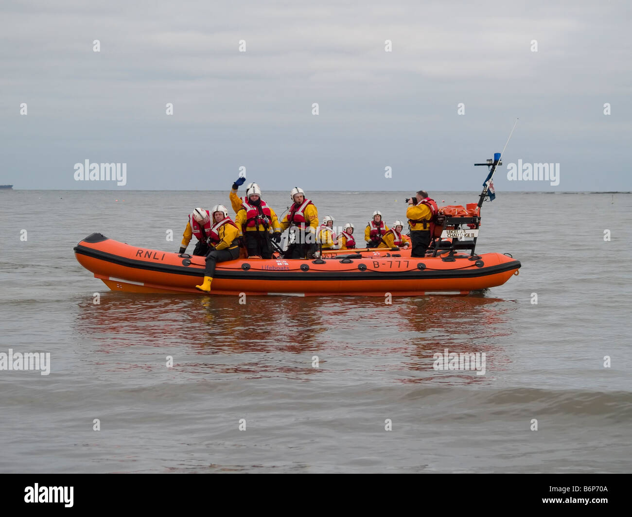 An RNLI lifeboat off Redcar beach waiting for the bathers in a Boxing ...