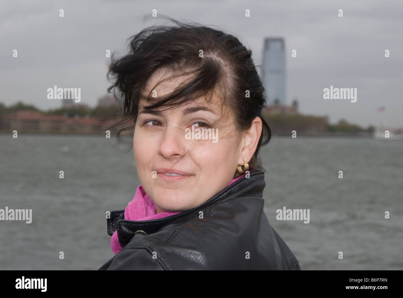 Young woman on a windy day in New York Stock Photo - Alamy