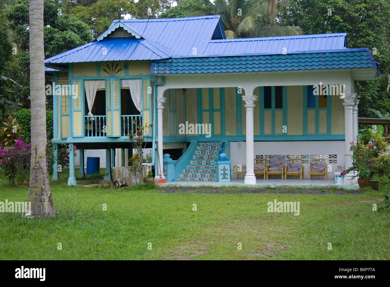 Old Malay blue coloured kampung at Seri Menanti, Seremban, Malaysia ...