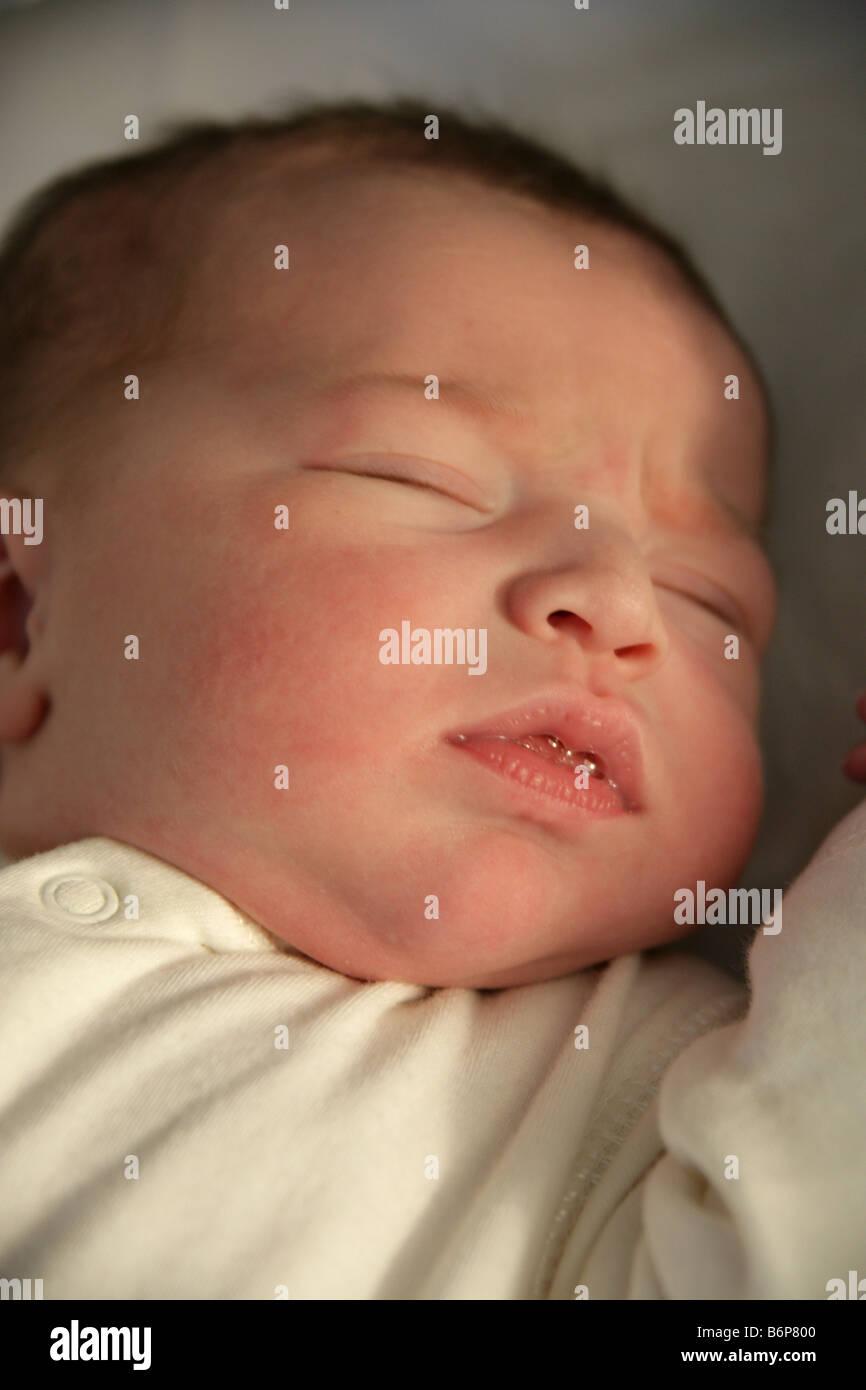 Portrait of a newly born baby girl asleep still in hospital a few hours ...