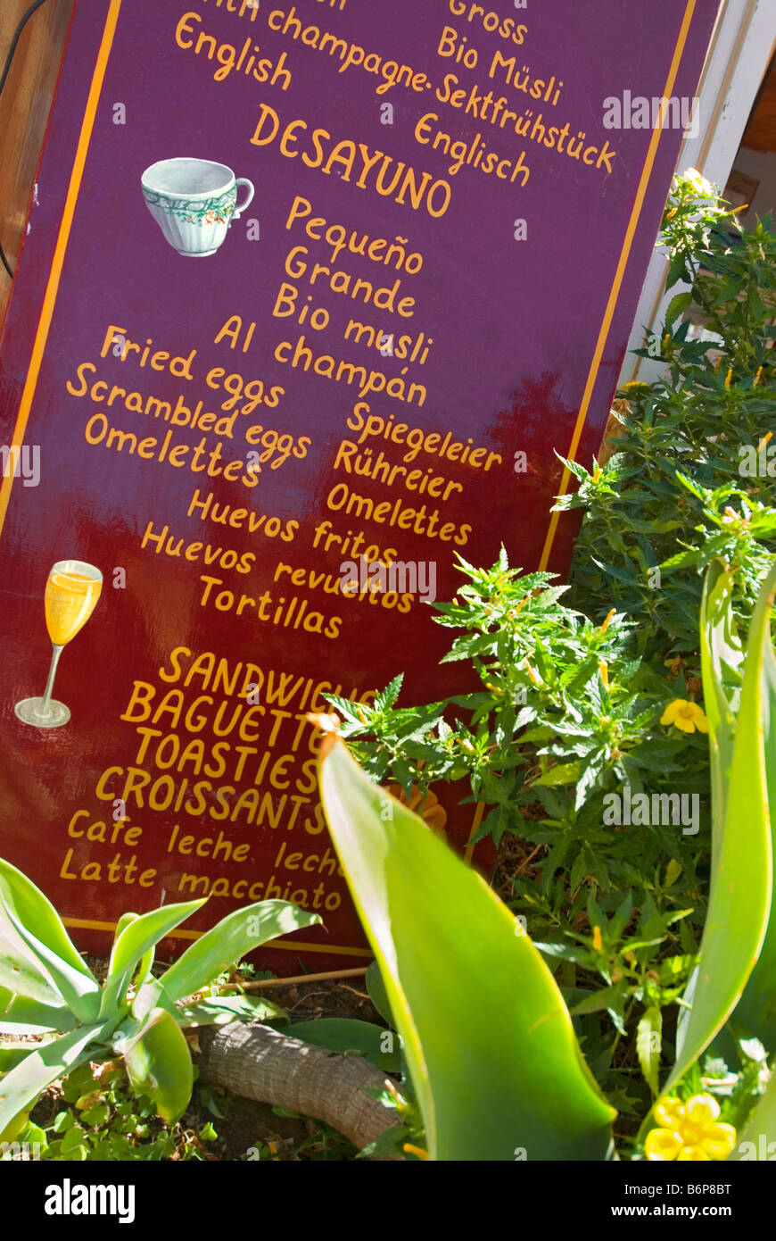 Typical multilingual tourist menu board outside a spanish restaurant at ...