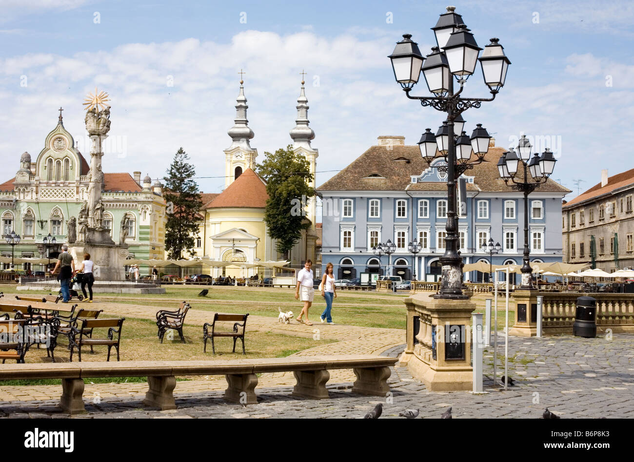 Timisoara Romania eastern Europe EU square Serbian Church people ...