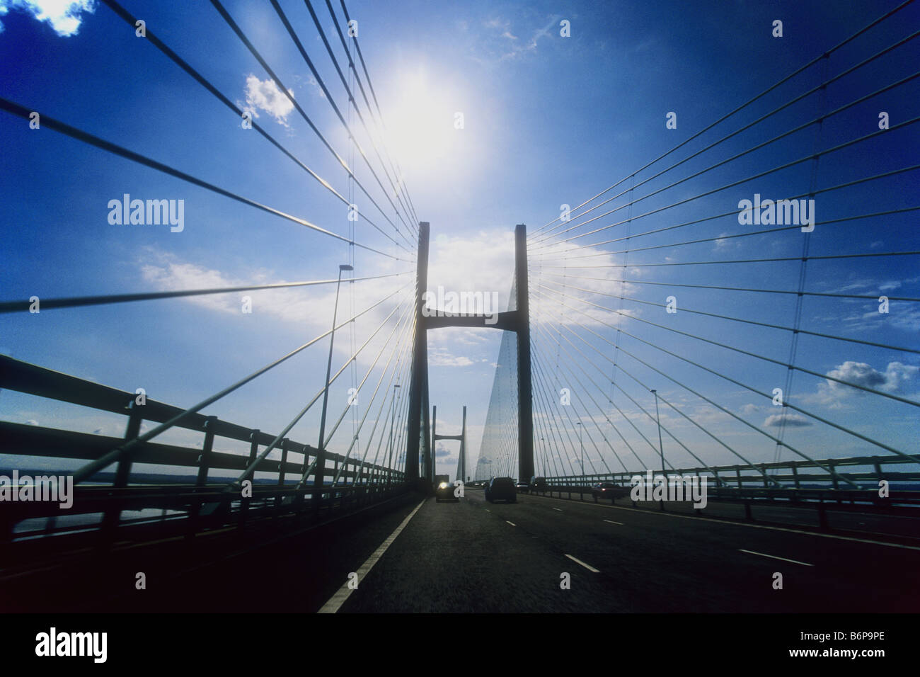 New Severn Bridge River estuary sunny spring day blue sky Gloucester ...
