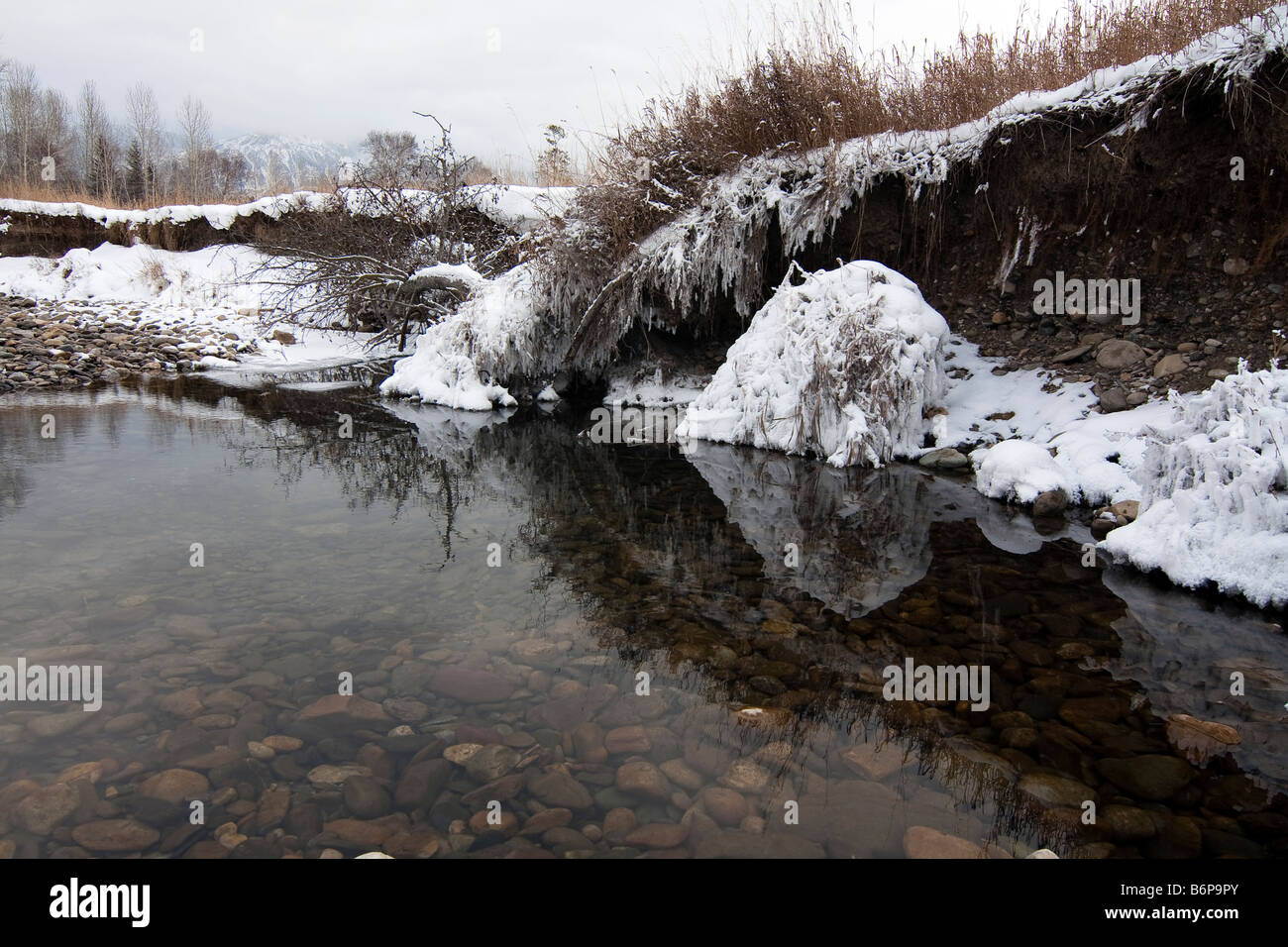 Open pool of water surrounded by snow Stock Photo - Alamy