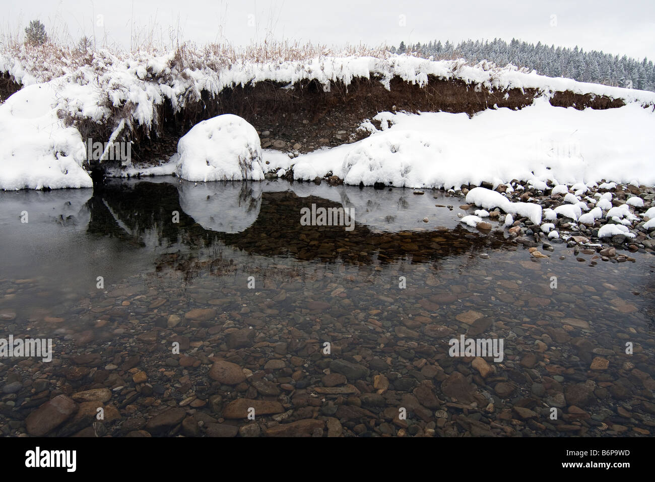 Open pool of water surrounded by snow Stock Photo - Alamy