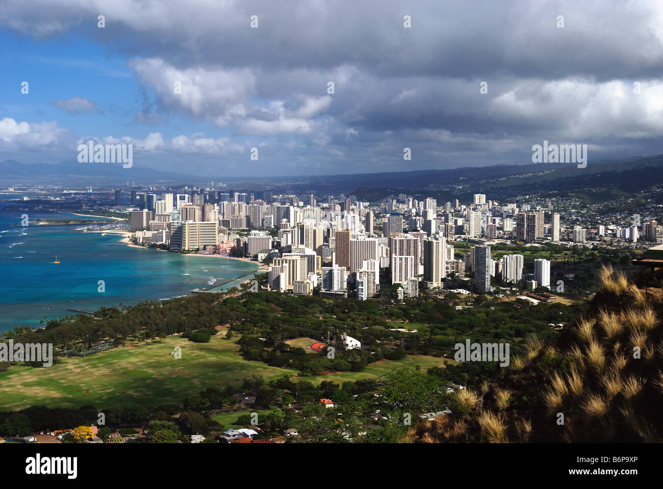 View of Honolulu and Waikiki from Diamond Head Stock Photo - Alamy