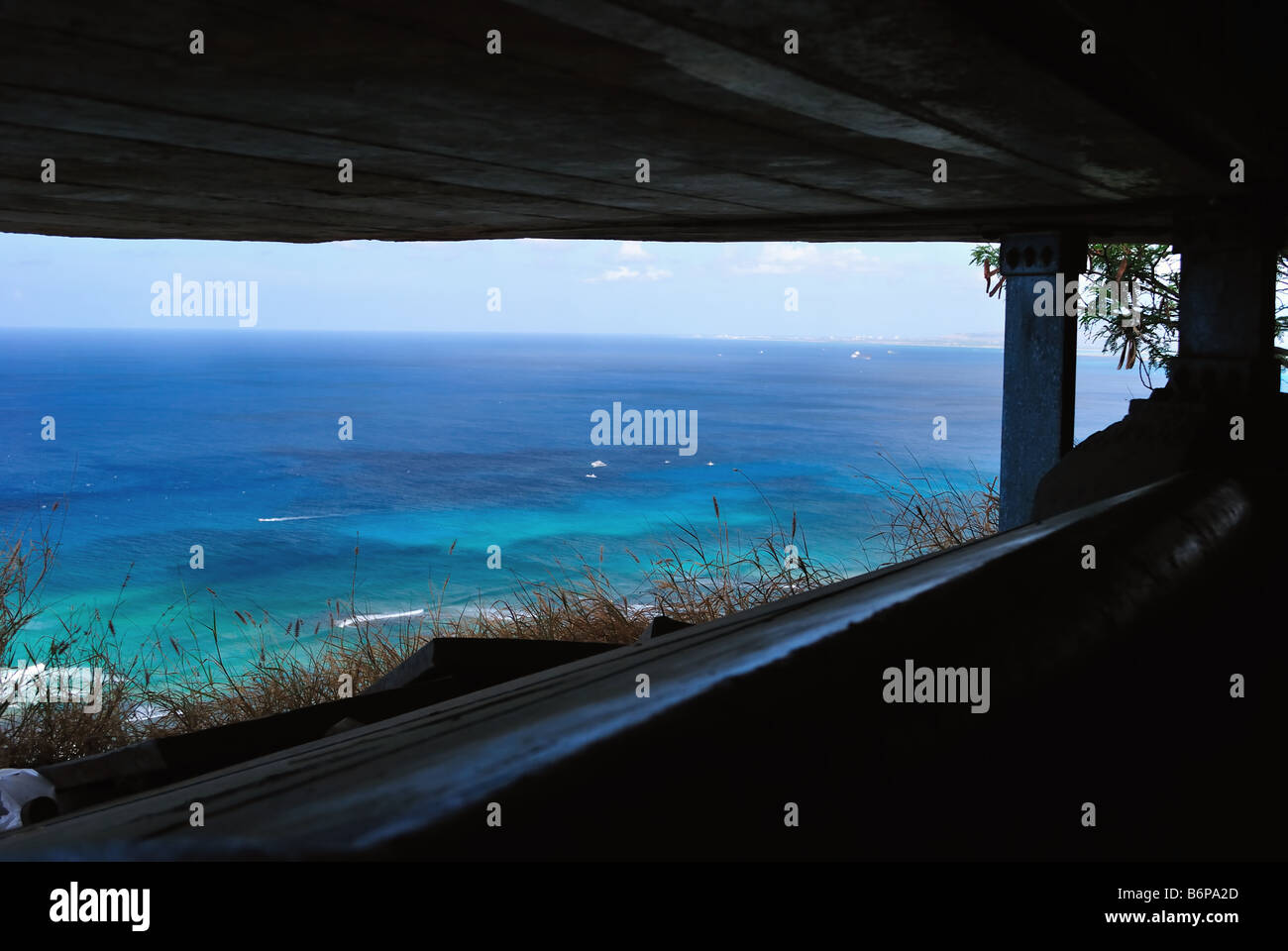 View from the bunker on top of Diamond Head in Oahu Stock Photo - Alamy
