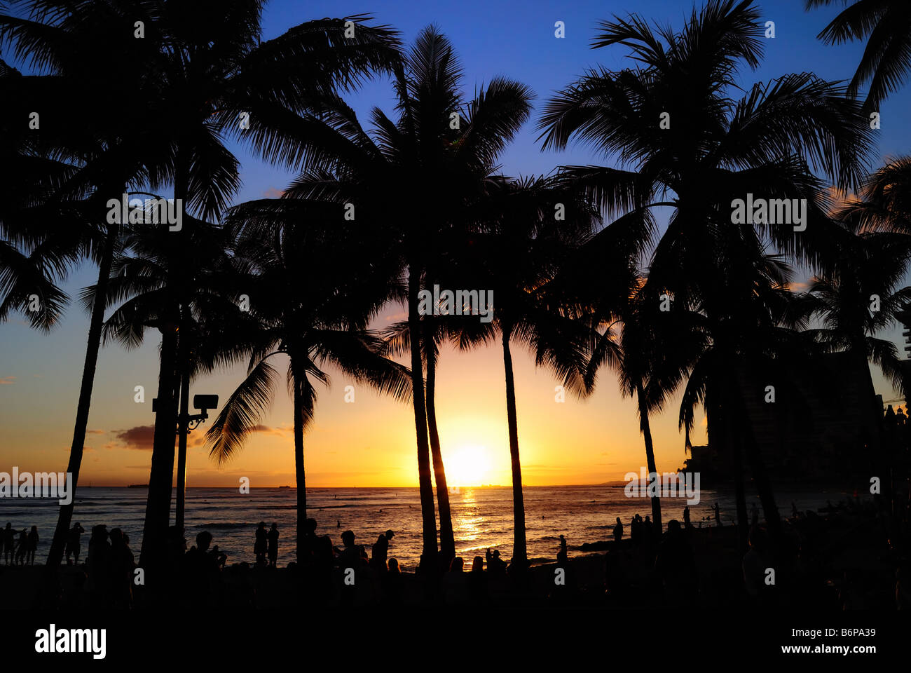 Sunset at Waikiki Beach Stock Photo - Alamy