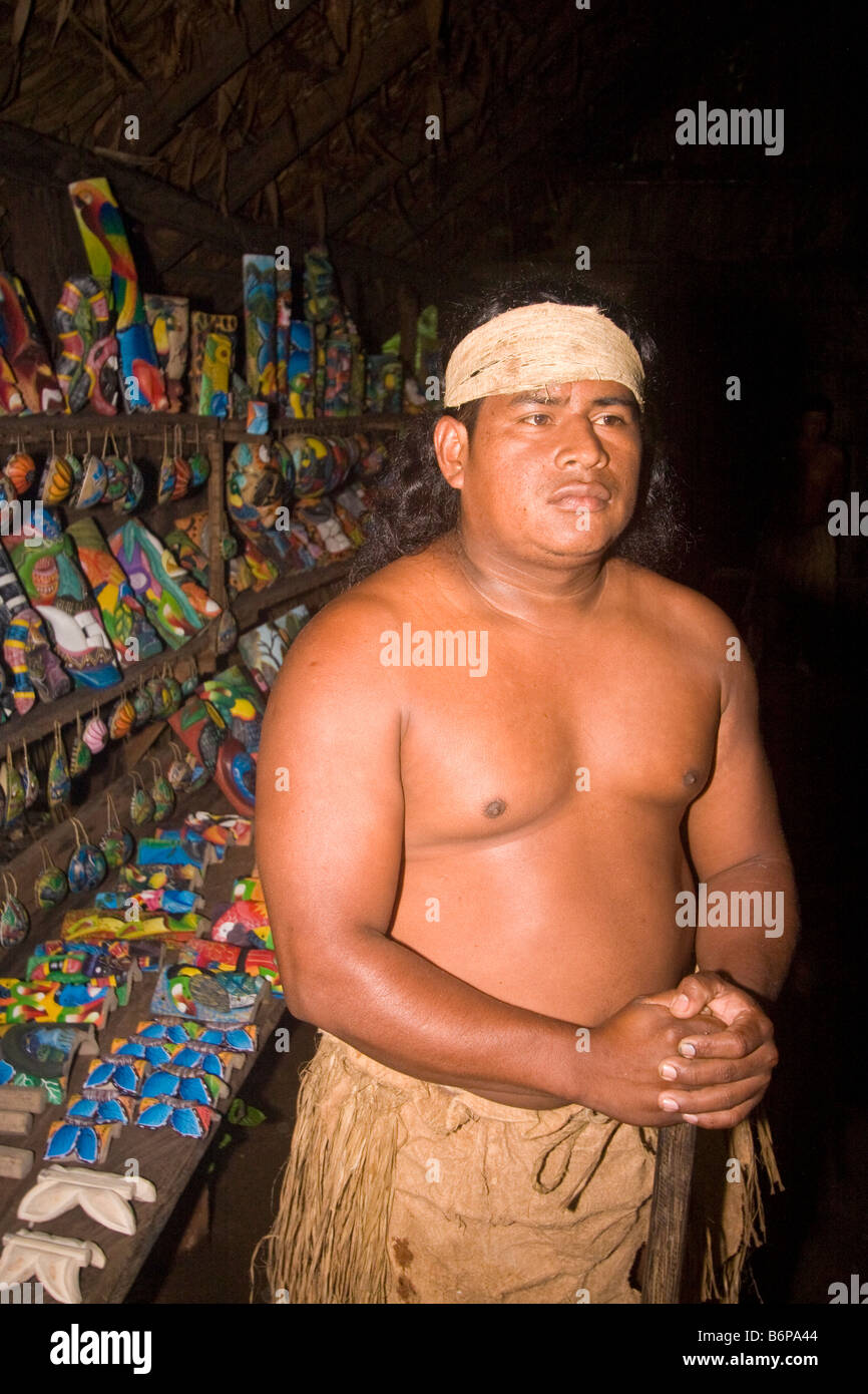 Local native shows off crafts made by members of his Maleku tribe, an ...